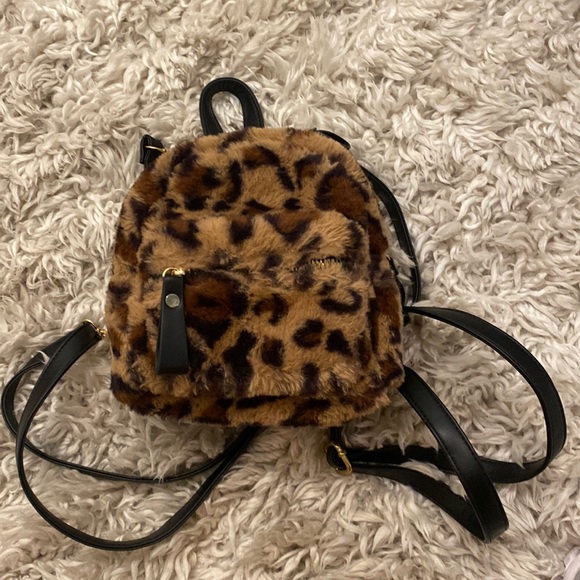 Bags | Fuzzy Leopard Print Mini Back Pack | Poshmark